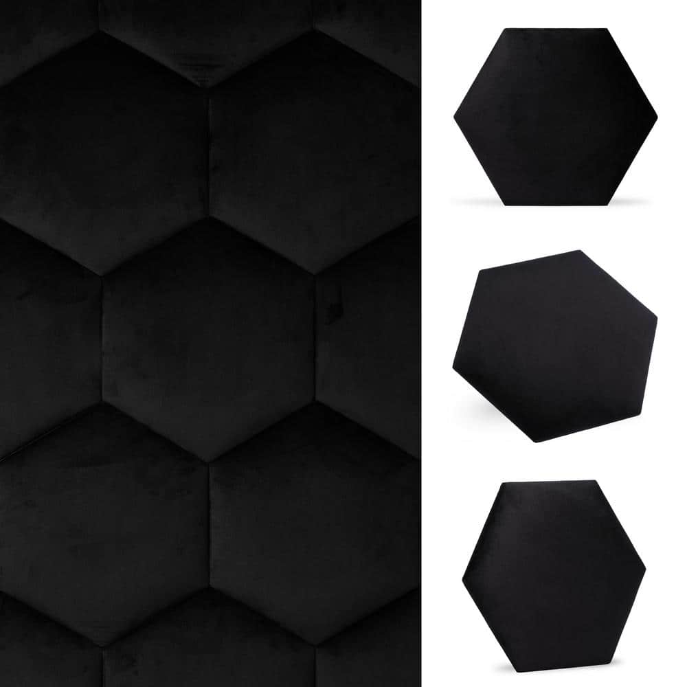 WALL!SUPPLY Luxury Velvet 2-Piece 3D Textile Hexagon Wall Panels, Black ...