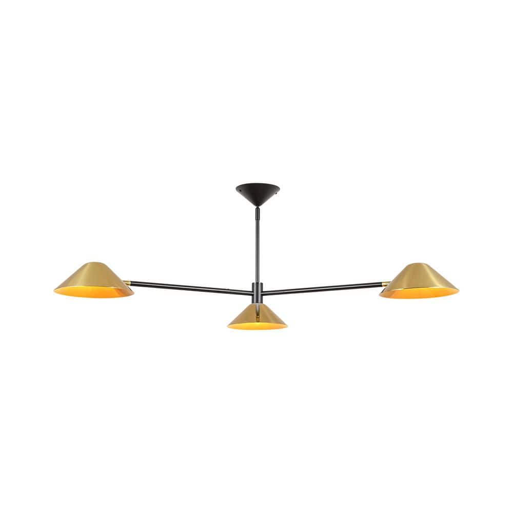 RRTYO Sasa 53.93" 3-Light Modern Black&Brass Linear Sputnik Cone Semi ...