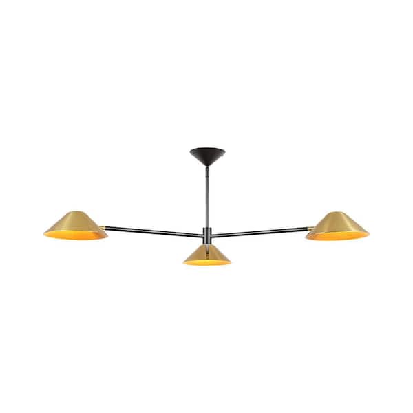 RRTYO Sasa 53.93" 3-Light Modern Black&Brass Linear Sputnik Cone Semi ...