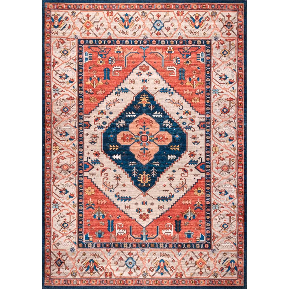 nuLOOM Carolyn Machine Washable Tribal Motif Rust 8 ft. x 8 ft. Square ...