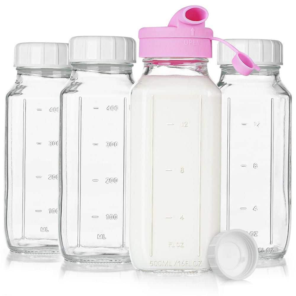 Esepony 16 oz. Glass Milk Bottle with Silicone Dispenser Cap, Airtight ...