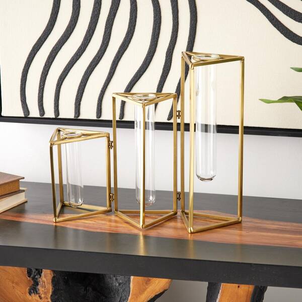 Litton Lane Gold Foldable Test Tube Bud Stainless Steel Decorative Vase ...