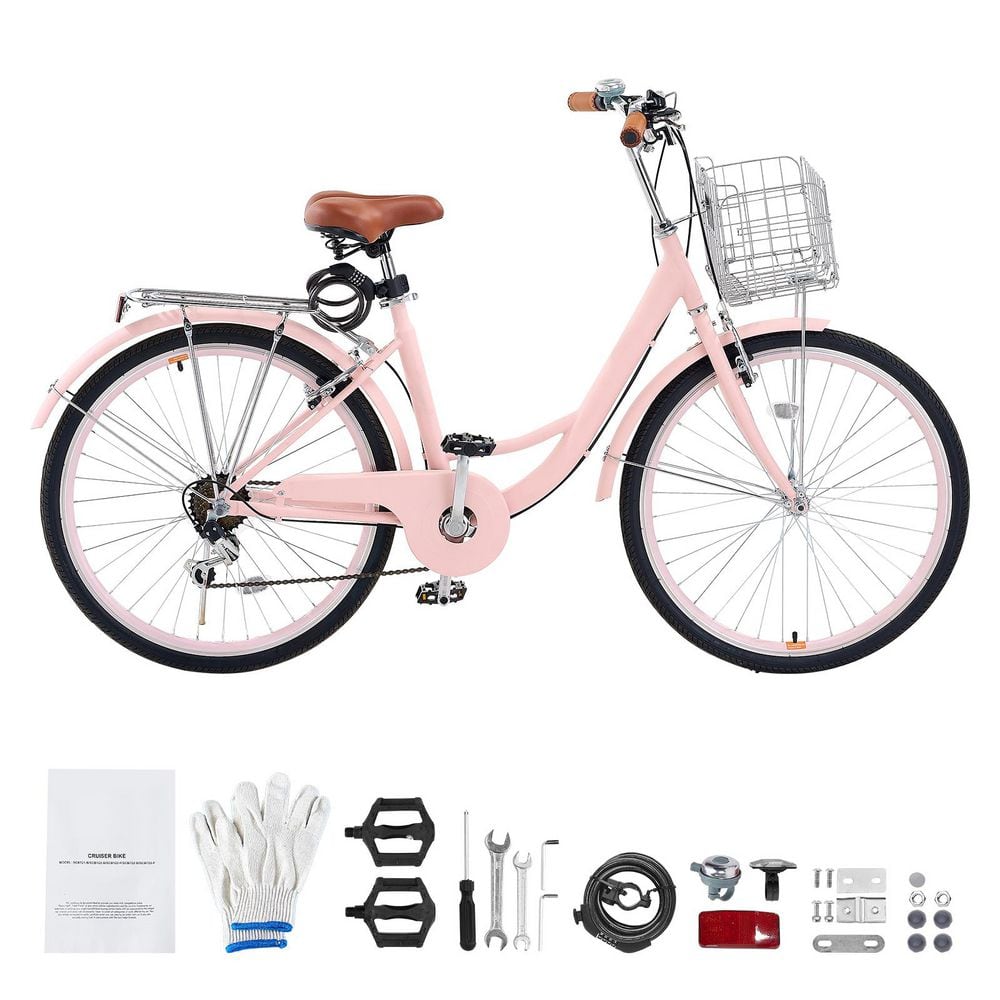 SKYSHALO Cruiser Bike, 7-Speed, 26-in. Pink Beach Cruiser Bike with ...