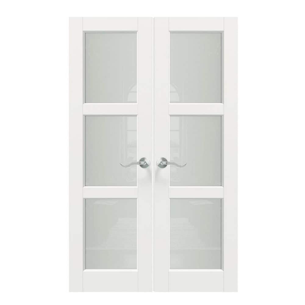 TENONER 48 in. x 80 in. MDF Composite, Primed, White, 3 Lite, Frosted ...