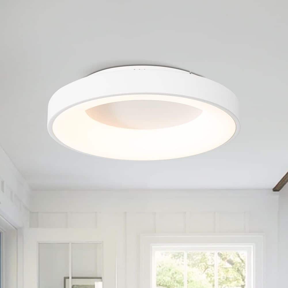 Y'INSP Echo 15.7 in. Modern White Integrated Dimmable LED Flush Mount ...