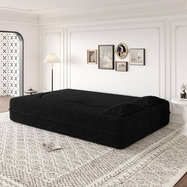Nestfair 78 in. W Black Teddy Fabric Full Size Convertible Sofa Bed ...