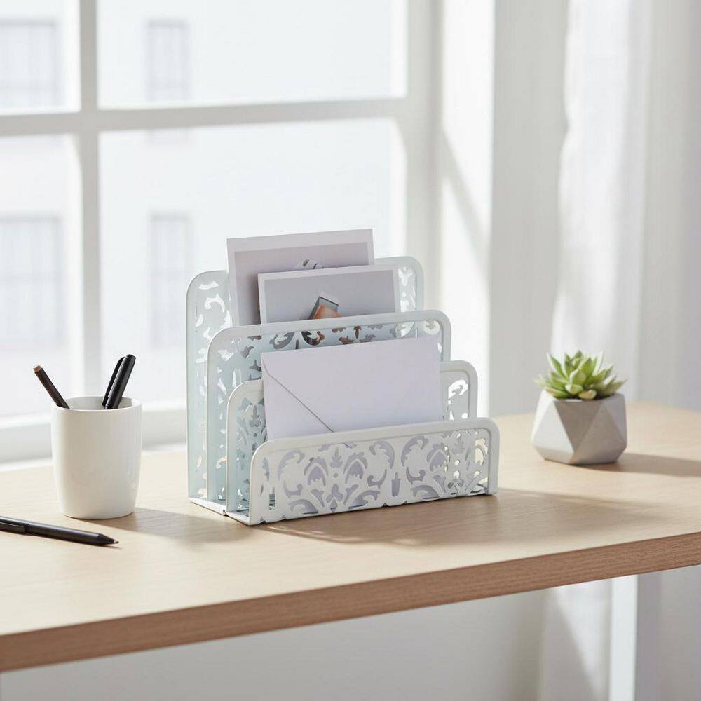 5.5 in. x 6.75 in. 2-Pack White Metal 3-Compartment Mail Organizer with ...