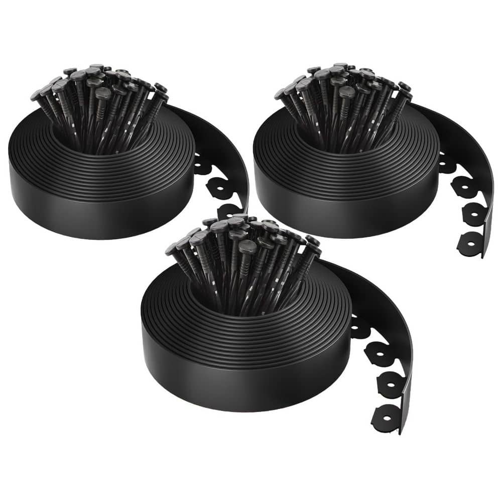 Augbeer Black Plastic Landscape Edging with 150 Spikes No-Dig Flexible ...