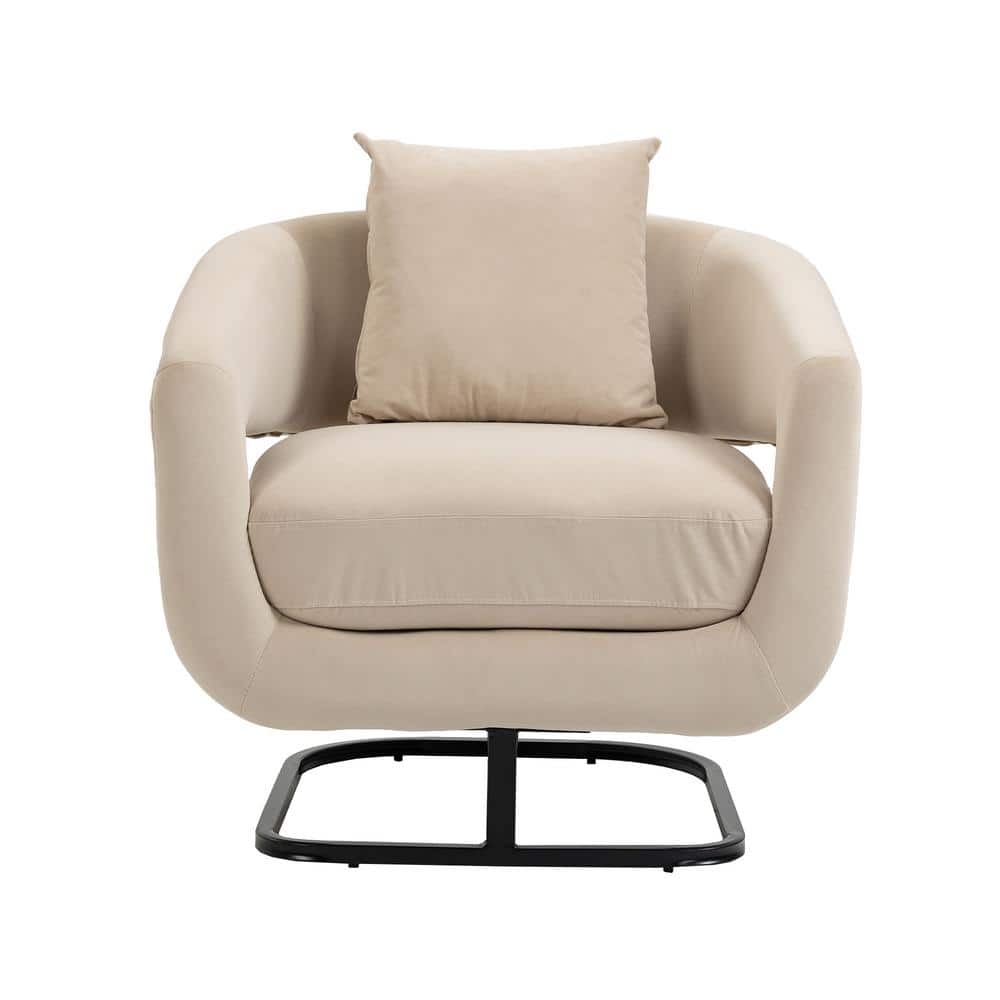 HOMEFUN Modern Beige Velvet Upholstered Comfy Accent Arm Chair with ...