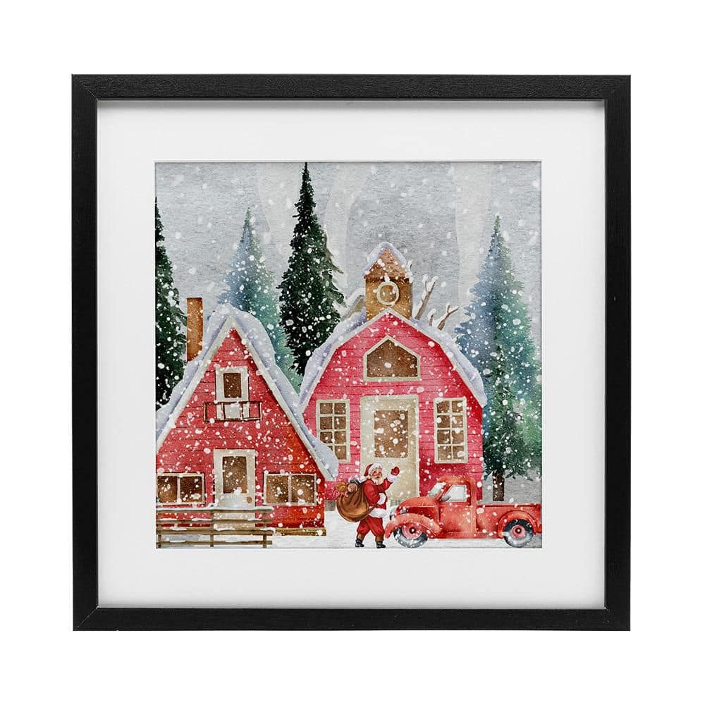 Stupell Industries Red Barn Santa Delivery by Jesse Keith 1 Piece Black ...