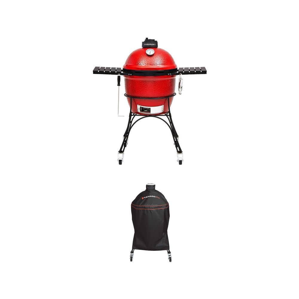 Kamado Joe Classic Joe 18 in. Red Charcoal Grill with Cart, Shelves ...