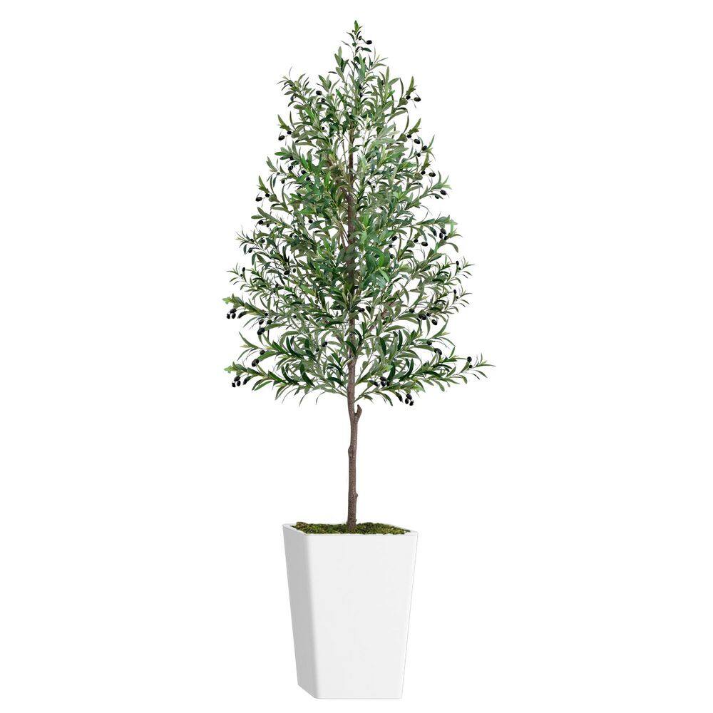 8 ft. Artificial Olive Tree in White Plastic Container With Moss 8FT-OT ...