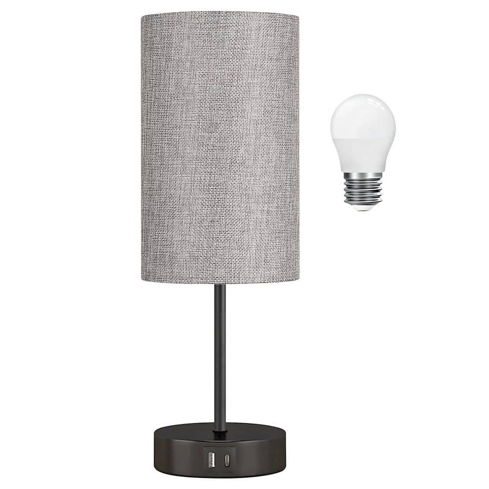 18 in. Black Lantern Table Lamp for Bedroom with Dual Charging Station ...