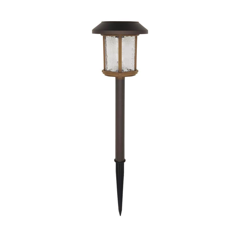 Hampton Bay Lockhart Solar Bronze and Warm Wood LED Path Light 14 ...