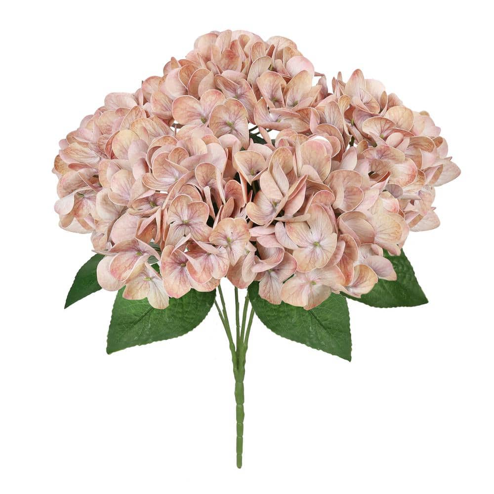 LIVING LUXURY 17 in. Natural Touch Brown Blush Artificial Hydrangea ...
