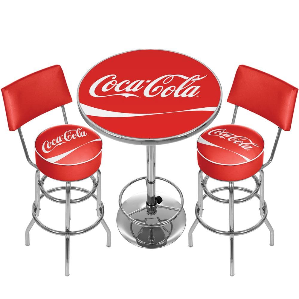 Coca-Cola 3-Piece Round Acrylic Top Chrome Bar Table Set (Seats-2) COKE ...