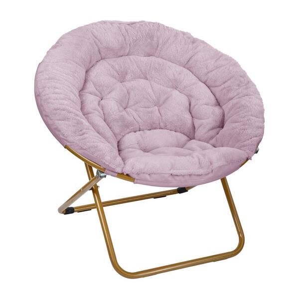 Carnegy Avenue Gwen 38 in. Oversize Faux Fur Folding Saucer Moon Side Chair with Folding Ottoman Dusty Purple Faux Fur Soft Gold Frame CGA FV 532730 DU HD The Home Depot