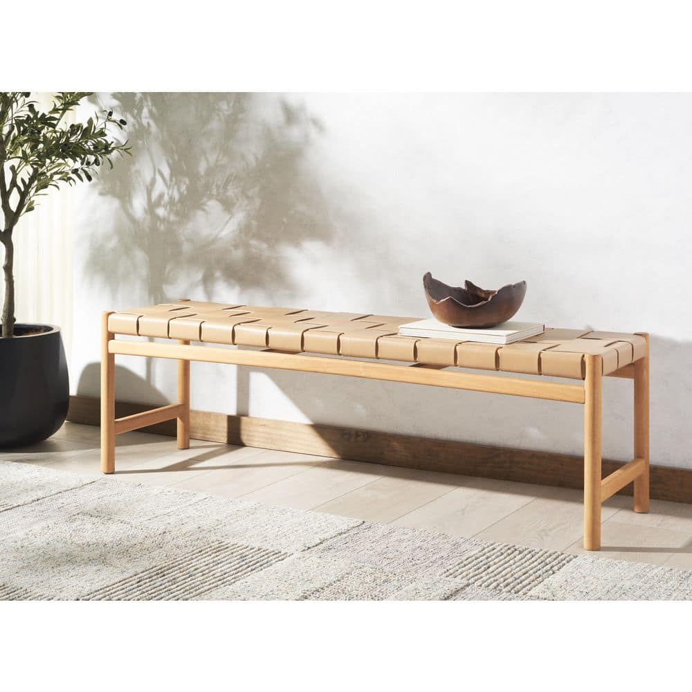 SAFAVIEH Devnie 59.1 in. Tan/Natural Entryway Bench SFV1600C - The Home ...