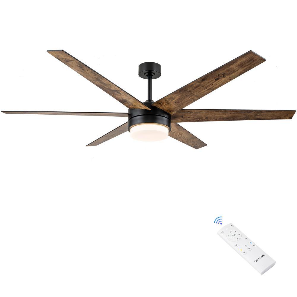 C Cattleya 70 in. Indoor Antique Woodgrain/Black Ceiling Fan Integrated LED Light Kit with ...