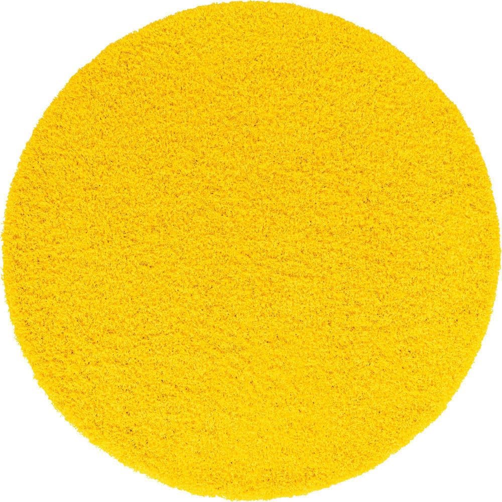Unique Loom Solid Shag Tuscan Sun Yellow 6 ft. Round Area Rug 3127877 ...