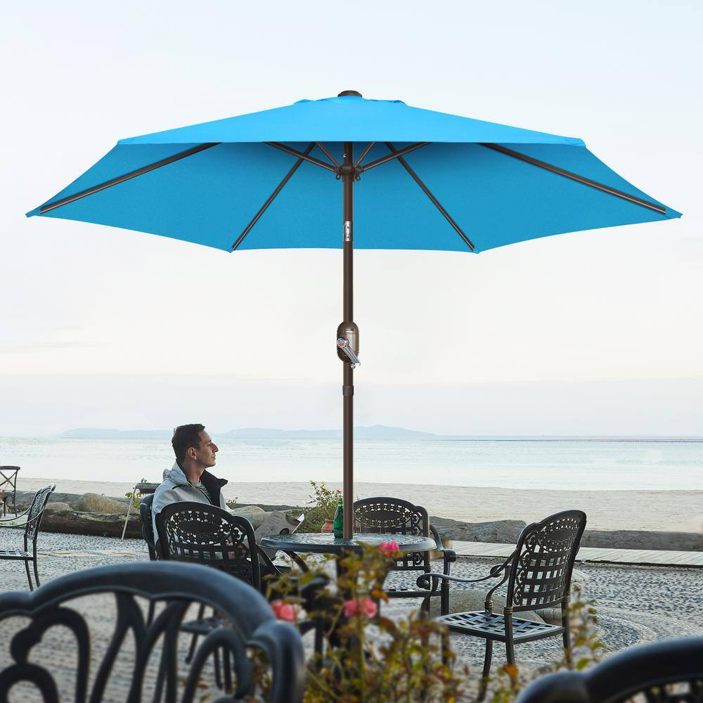 GARSING 7.5ft Outdoor Market Patio Umbrella in Light Blue with Push ...