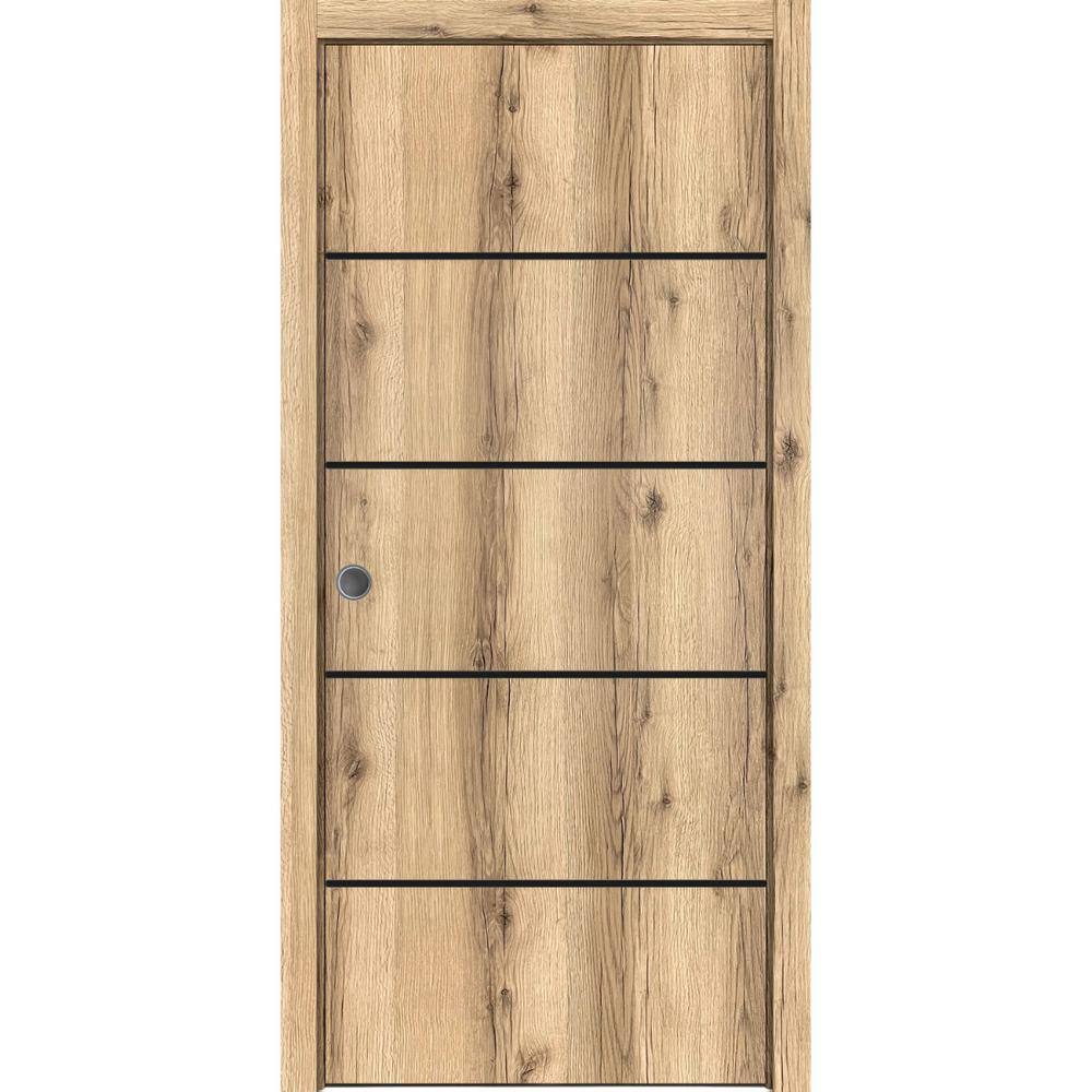 Sartodoors Assemble Required 18 in. x 80 in. 1-Panel Oak Finished Solid ...