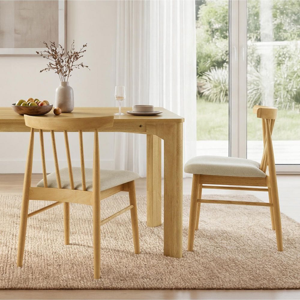 Spruce & Spring Quinn Oak Rubber Wood Upholstered Seat Wooden Spindle ...