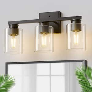 YANSUN 18 in. 3-Light Black Vanity Light with Clear Glass for Elegant ...