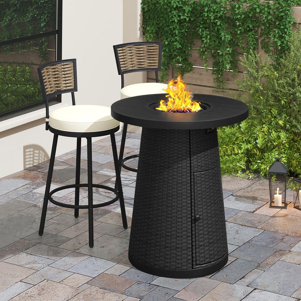 INNUMIA 3-Piece Metal Patio Conversation Set with Black Round Gas Bar ...