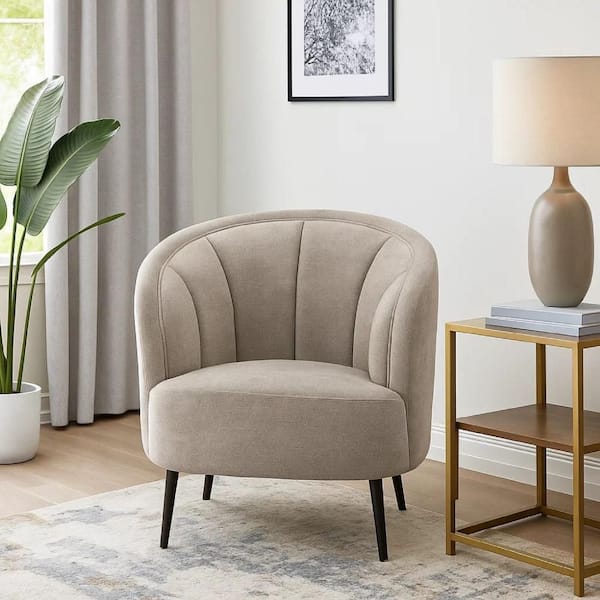 Benjara Zui Beige Fabric Curved Accent Arm Chair with Modern Sleek ...