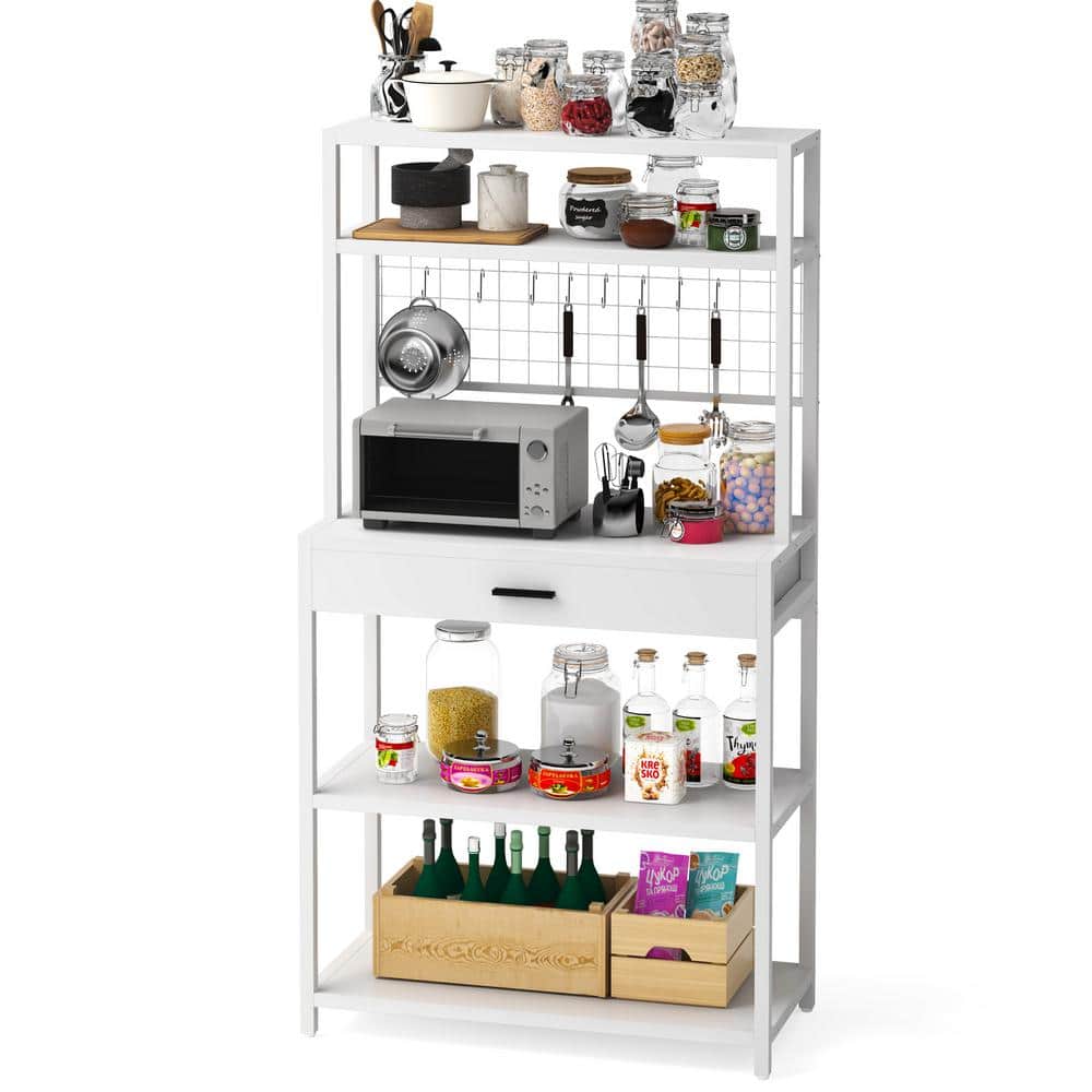 Tribesigns Kathleen 63 in. White Wood Kitchen Baker's Rack, 5-Tier ...