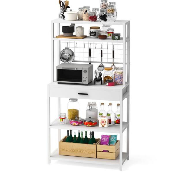 Tribesigns Kathleen 63 in. White Wood Kitchen Baker's Rack, 5-Tier ...