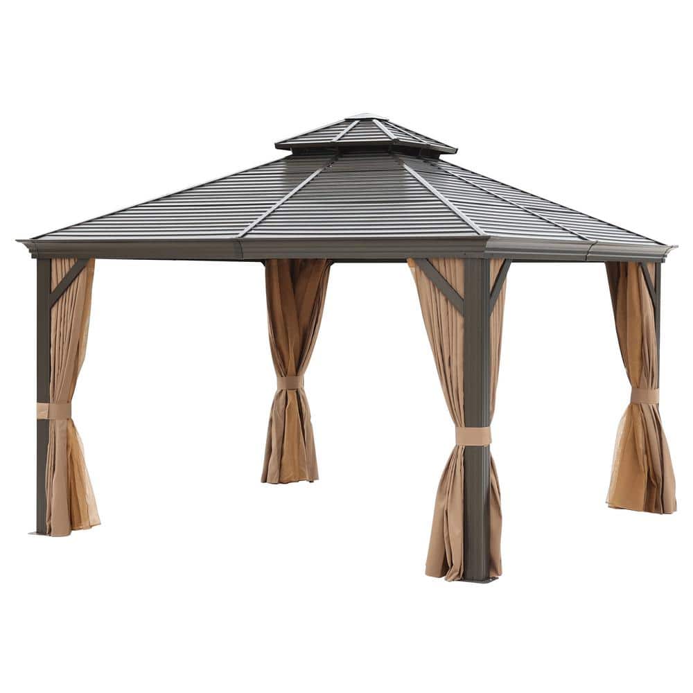 ANGELES HOME 12 ft. x 12 ft. Galvanized Steel Gazebos with Netting and ...