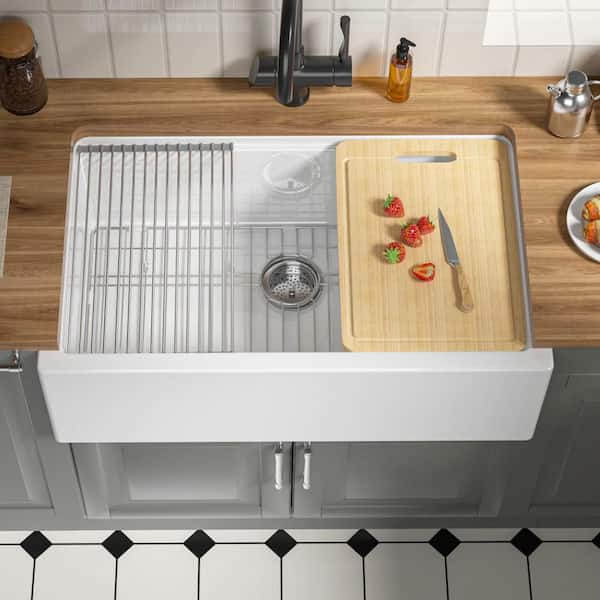Vomlor 33 in. Self-Trimming Farmhouse Apron-Front Kitchen Sink ...