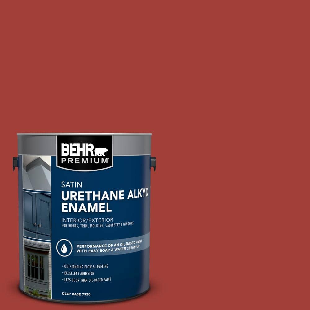 BEHR PREMIUM 1 gal. #PPU2-16 Fire Cracker Urethane Alkyd Satin Enamel ...