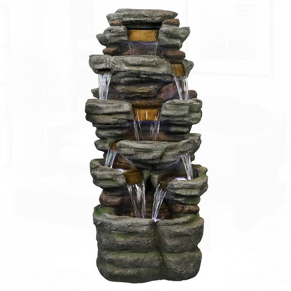 Watnature 40in. H Outdoor Waterfall Fountain 6-Tiered Cascading ...