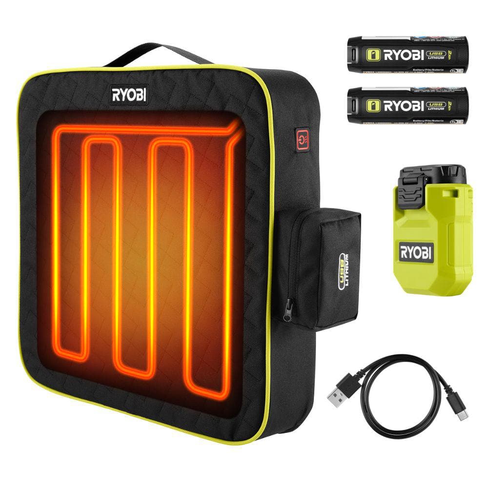 RYOBI USB Lithium Cordless Heated Cushion Kit with (2) 2.0 Ah Batteries ...