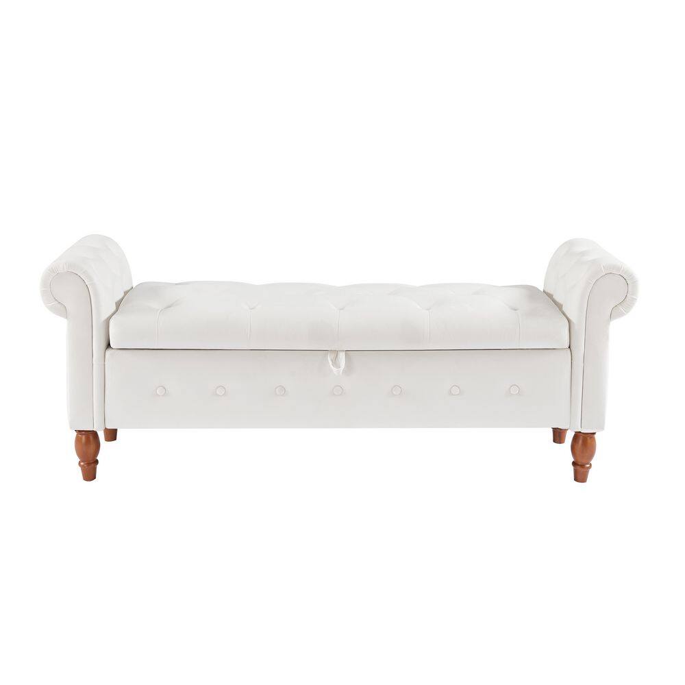 Seafuloy Elegant Beige Velvet 63 in. Bedroom Bench Without Back with ...