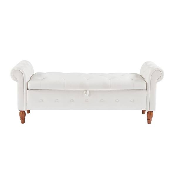 Seafuloy Elegant Beige Velvet 63 in. Bedroom Bench Without Back with ...
