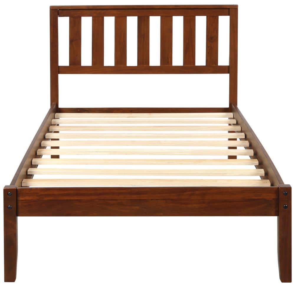 JASMODER 42 in. W Walnut Twin Non-upholstered Frame Platform Bed ...