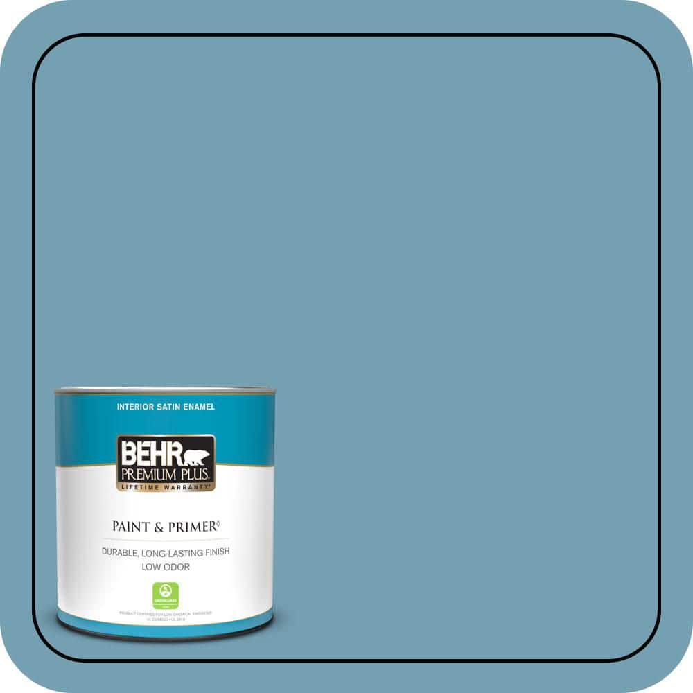 BEHR PREMIUM PLUS 1 qt. #S480-4 Saga Blue Satin Enamel Low Odor ...