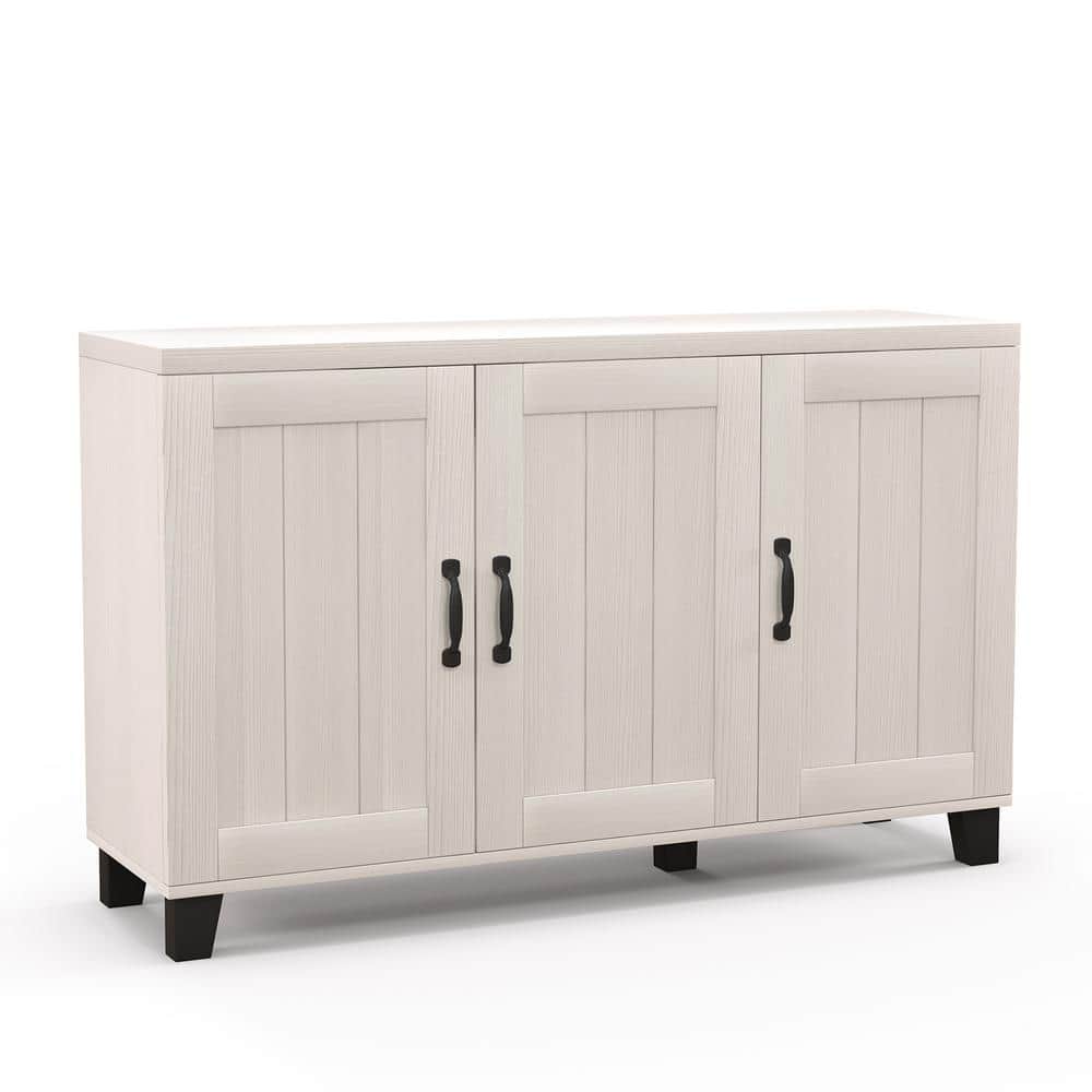 Costway 3-Door White Wash 45 in. Buffet Sideboard Storage Credenza ...