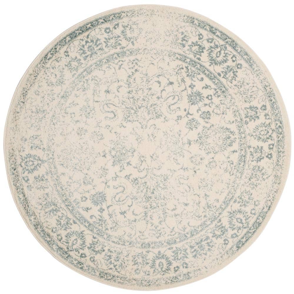 SAFAVIEH Adirondack Ivory/Slate 3 ft. x 3 ft. Border Distressed Round ...