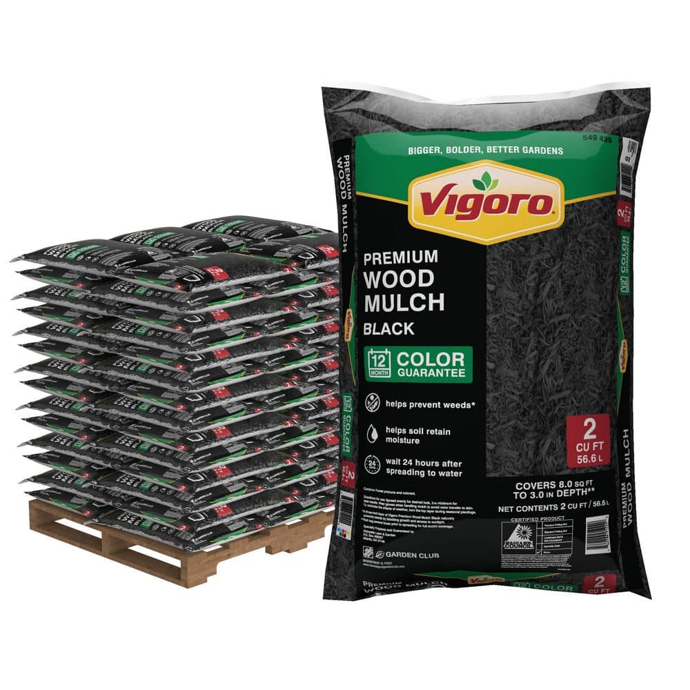 Vigoro 2 cu. ft. Premium Black Wood Shredded Bagged Mulch (Pallet of 70 ...