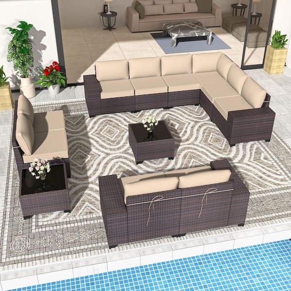 Zerpod 12-Piece Wicker Patio Conversation Set with Coffee Table, Black ...