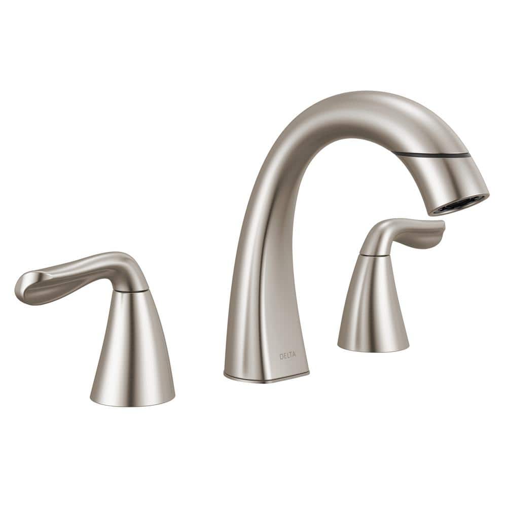 Delta Arvo Pull-Down Spout 8 in. Widespread Double Handle Bathroom Faucet Drain Included in ...