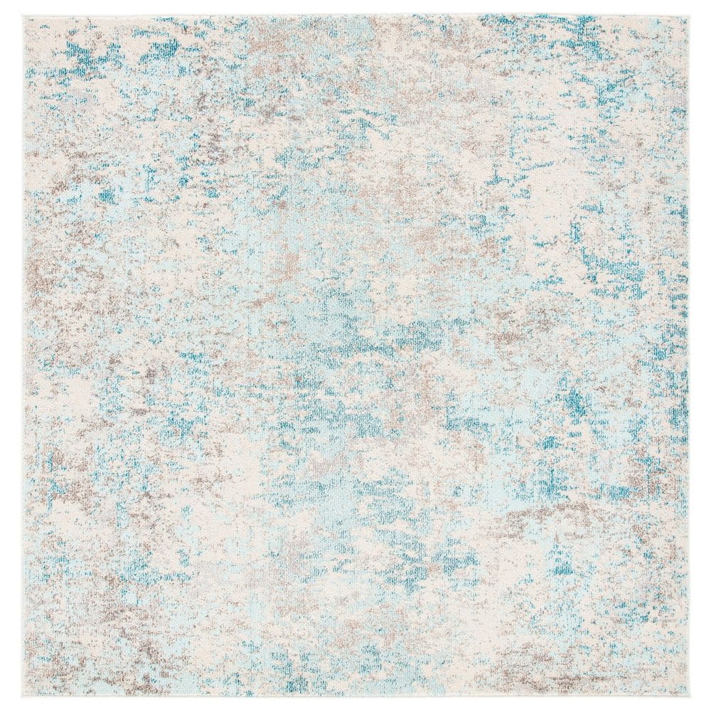 SAFAVIEH Madison Ivory/Teal 7 ft. x 7 ft. Geometric Abstract Square ...