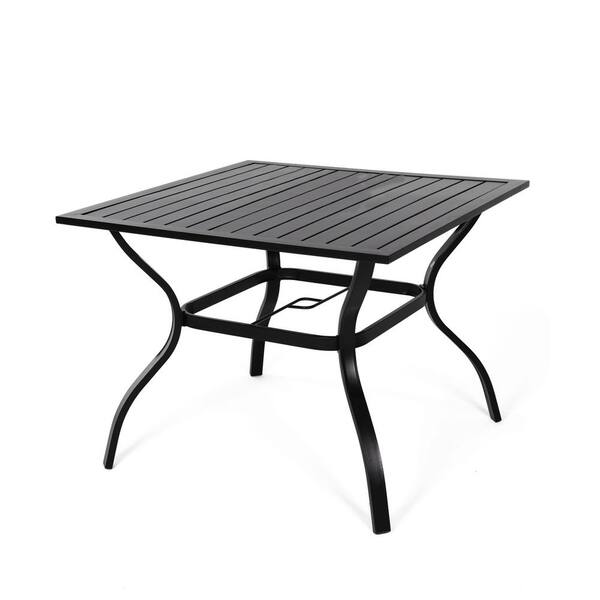Sudzendf Black Square Metal Patio Outdoor Dining Table with 1.57 in ...