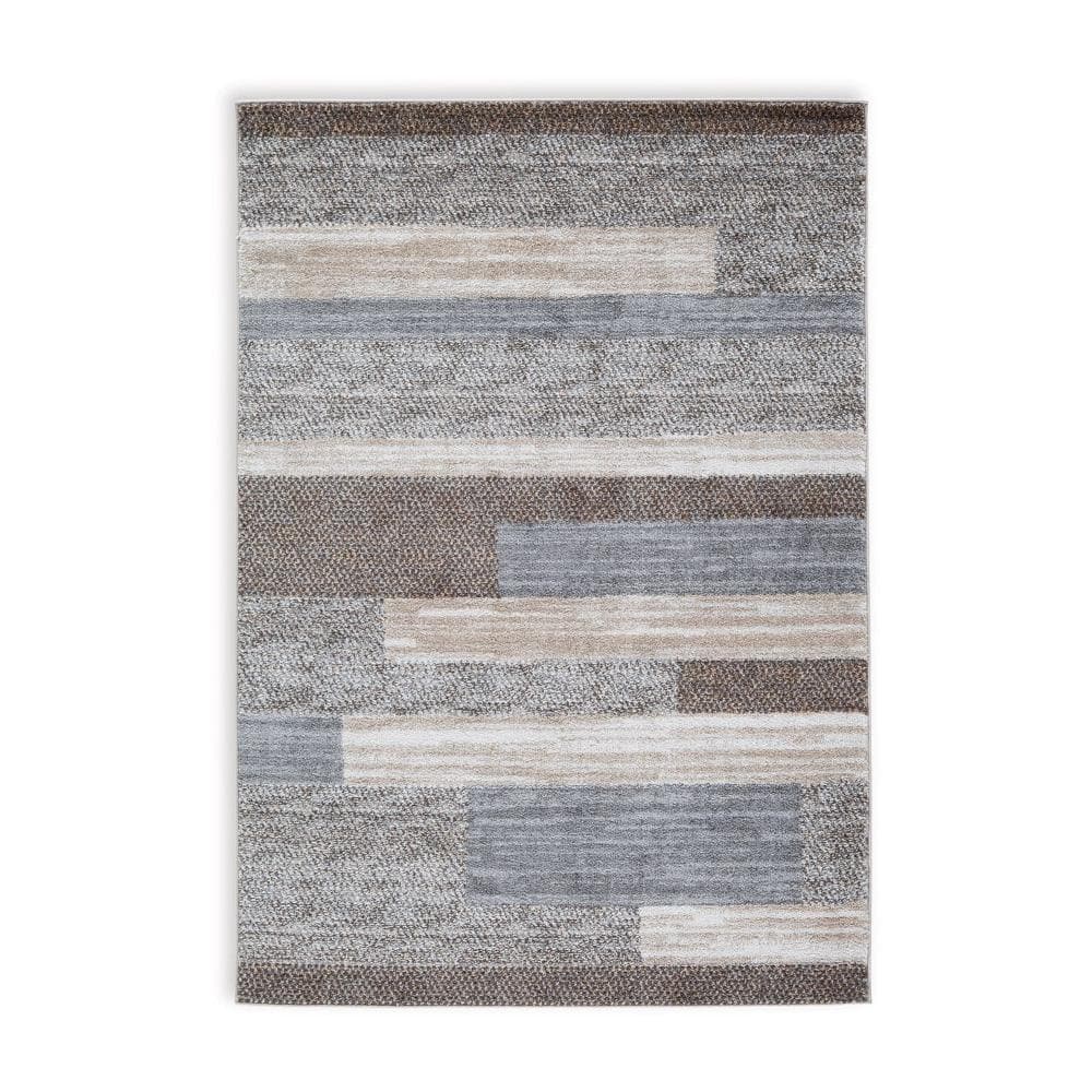 Benjara Beny Brown, Cream and Gray 8 ft. x 10 ft. Geometric Area Rug ...