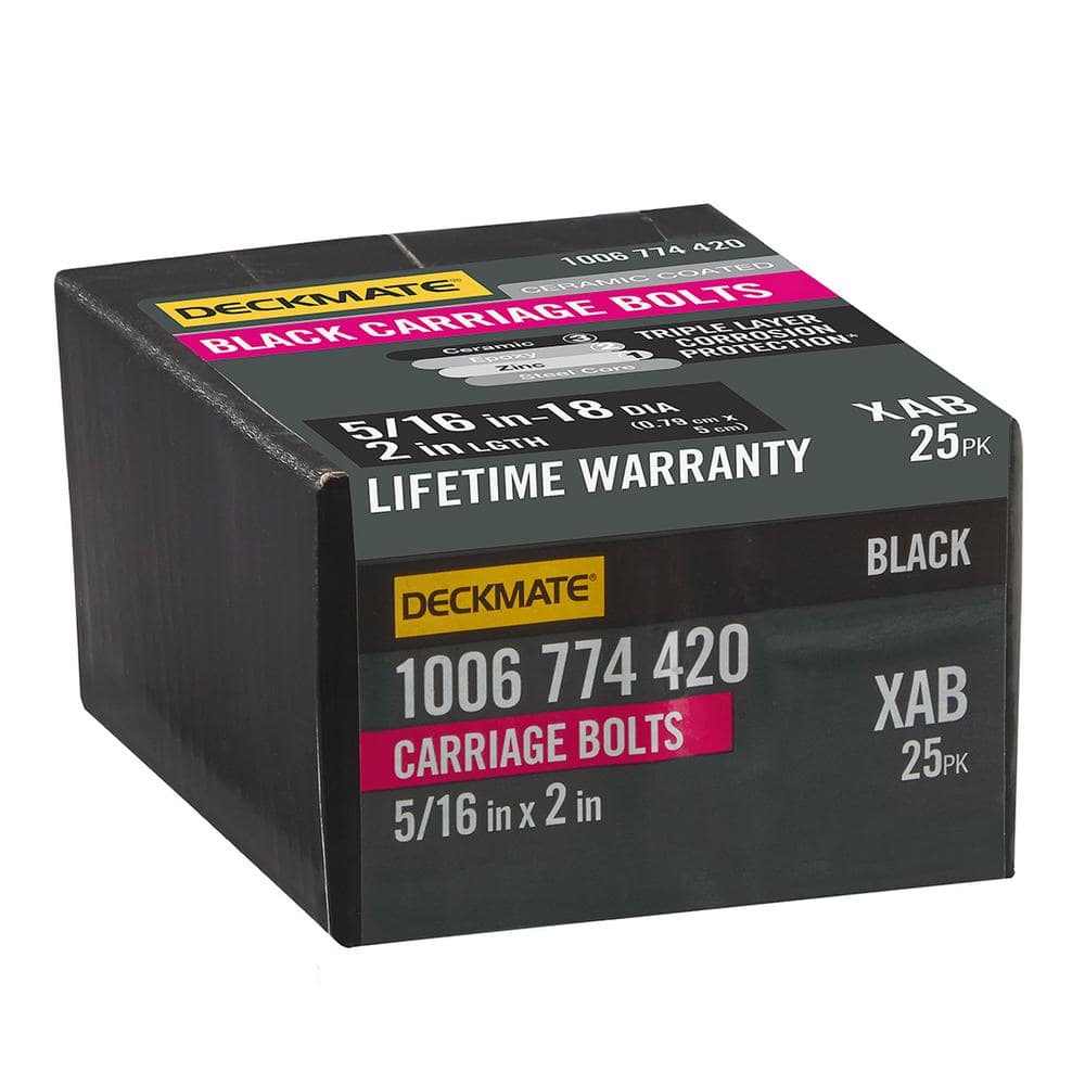 DECKMATE 5/16 in.-18 x 2 in. Black Deck Exterior Carriage Bolt (25-Pack ...